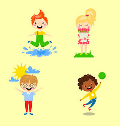 Collection of happy kids outdoor in spring season Vector Image