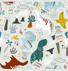 Seamless pattern with various cute dinosaurs Vector Image