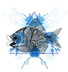 Sketch Zentangle Fish in triangle frame with Vector Image