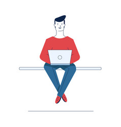 Cartoon man holding laptop Royalty Free Vector Image