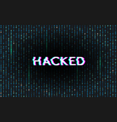 Glitch hacked on matrix background binary code Vector Image