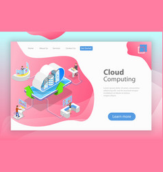 Flat isometric landing page template Royalty Free Vector