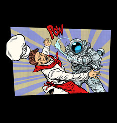 Space food astronaut fight with chef Royalty Free Vector