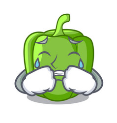 Crying cartoon fresh green pepper in the kitchen Vector Image