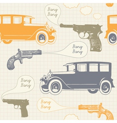 Gangsters automatic weapon tommy gun engraving Vector Image