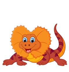 Cute chameleon lizard cartoon pointing Royalty Free Vector