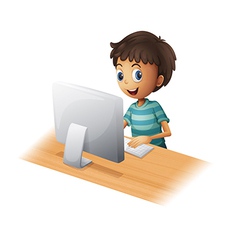 Cartoon man or boy playing computer game Vector Image