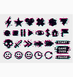 Glitch icons set interface navigation elements Vector Image
