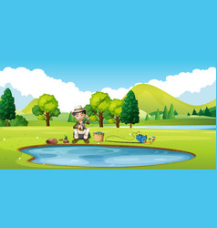 Scene with man fishing pond Royalty Free Vector Image