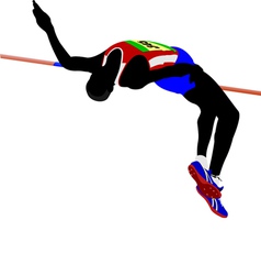 Funny girl cartoon playing high jump Royalty Free Vector