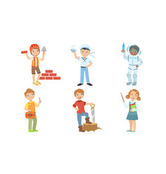 Cute kids in various professions set smiling Vector Image