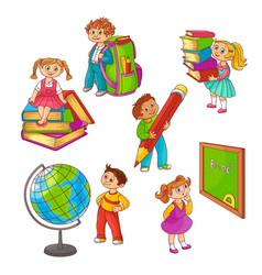 Schoolgirls with books set of little kids holding Vector Image