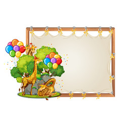 Canvas wooden frame template with giraffes in Vector Image