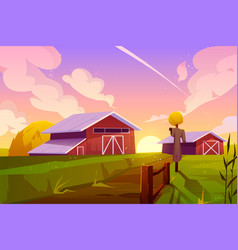 Farm on summer nature rural background with barn Vector Image