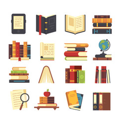 Flat book icons library books open dictionary Vector Image
