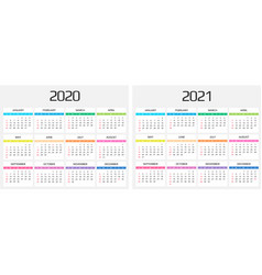 Calendar 2020 and 2021 template 12 months Vector Image