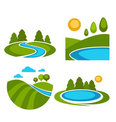 Lakes and nature landscapes set with sun Vector Image