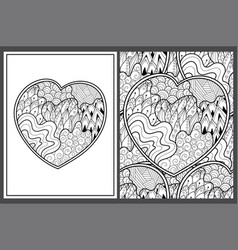 Doodle heart coloring pages set with cute Vector Image