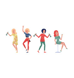 Drunk dancing girls with alcohol at a party Vector Image