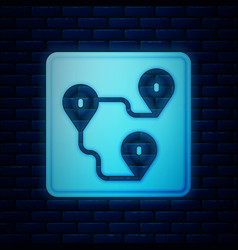 Glowing neon route location icon isolated on brick
