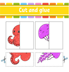 Cut and glue four flash cards color puzzle Vector Image
