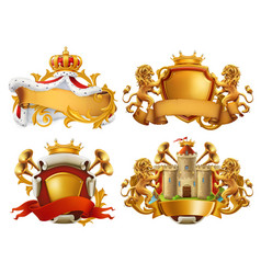 Coats arms king and kingdom 3d emblem set Vector Image