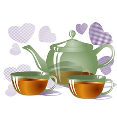 Rooibos tea in teapot and bowls Royalty Free Vector Image