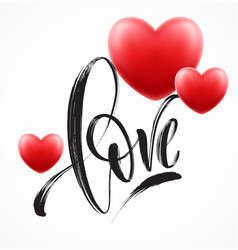 Love word hand drawn lettering with red heart Vector Image