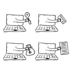 Hacker stealing from computer doodle Royalty Free Vector