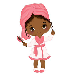 Cute little brunette spa girl wearing robe Vector Image