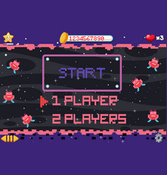 Pixel space game interface with start button Vector Image