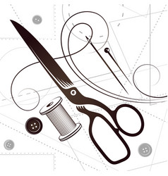 Sewing machine and scissors silhouette Royalty Free Vector