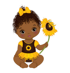 Cute little brunette baby girl holding sunflower Vector Image