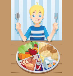Elementary students eating lunch in cafeteria Vector Image