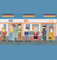 Two men in subway reading newspaper and using Vector Image