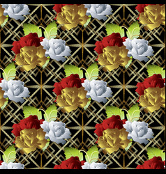 Rose gold floral leafy 3d seamless pattern Vector Image