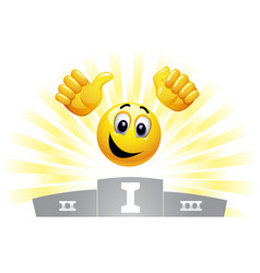 Smiley emoticon holding and showing advertise Vector Image