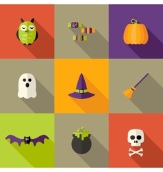 Halloween Flat Icons Set Over Blue Royalty Free Vector Image