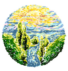 Abstract rural landscape with rising sun Vector Image