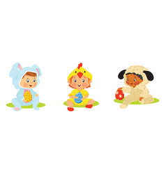 Set of kids in easter costumes with eggs Vector Image
