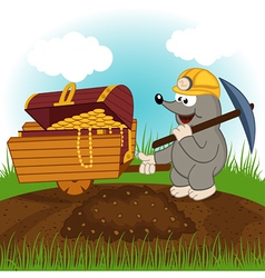 Cartoon man digging out treasure chest Royalty Free Vector