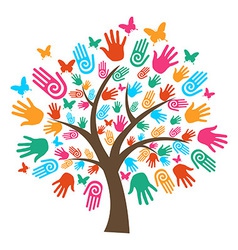 Colorful human hands solidarity tree Royalty Free Vector