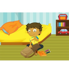 Boy packing his bag Royalty Free Vector Image - VectorStock