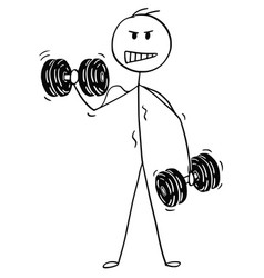 Cartoon muscular man lifting two dumbbells Vector Image