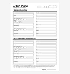 Clean application form for admission document Vector Image