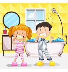 Kids brushing teeth in bathroom Royalty Free Vector Image