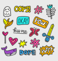Stickers set cartoon patch badges Royalty Free Vector Image