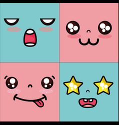 Set kawaii faces character with expression design Vector Image