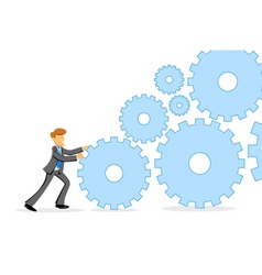 Businessman pushing cogs Royalty Free Vector Image