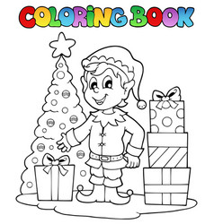 Coloring book christmas elf theme 1 Royalty Free Vector